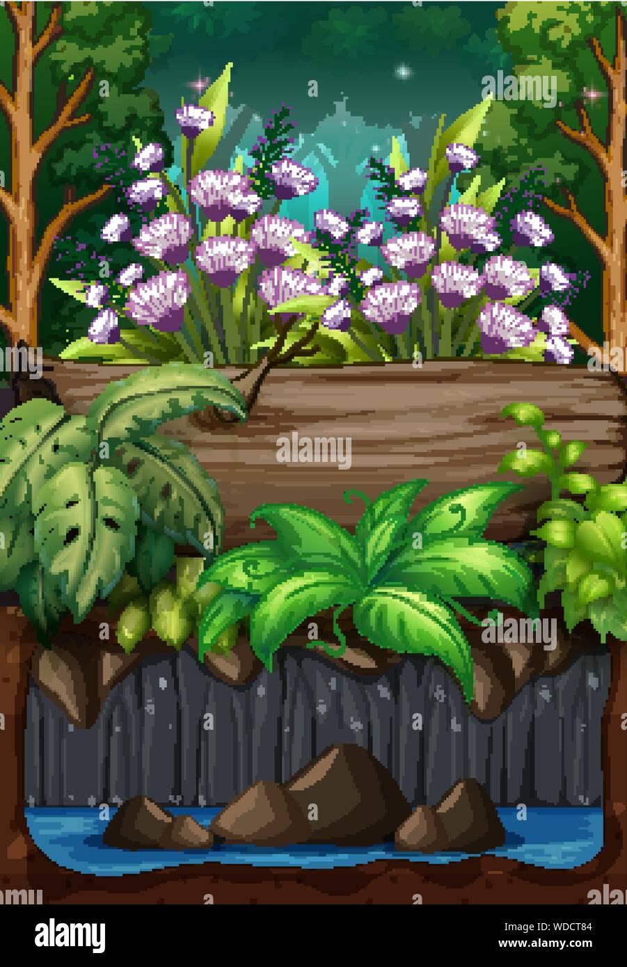 Nature scene with flowers in forest illustration Stock Vector Image ...