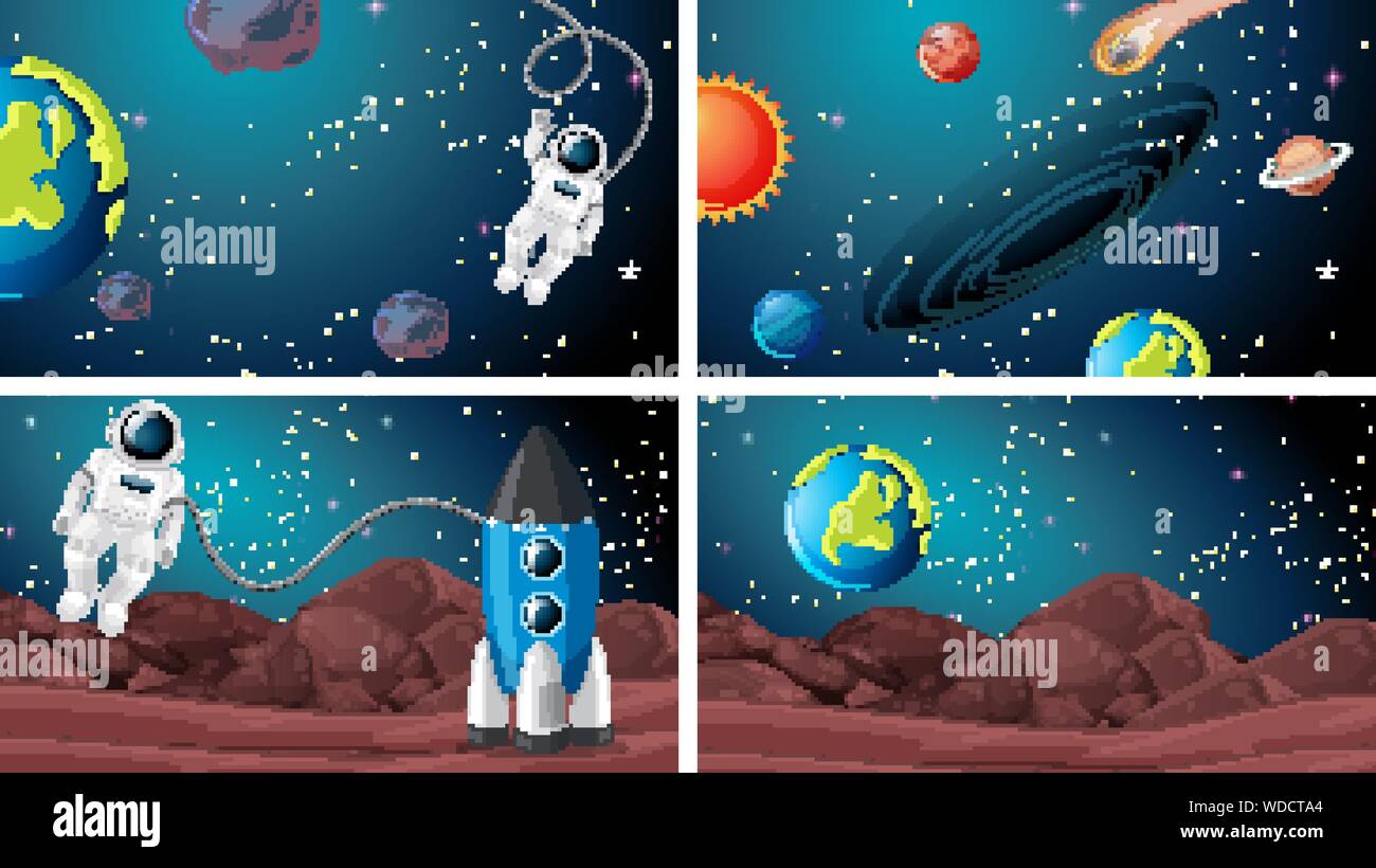 Sets of space scenes illustration Stock Vector Image & Art - Alamy