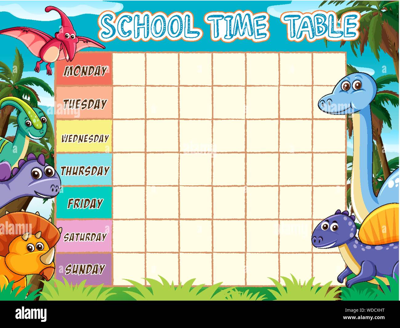 A school timetable blank template with cartoons Stock Vector Image ...