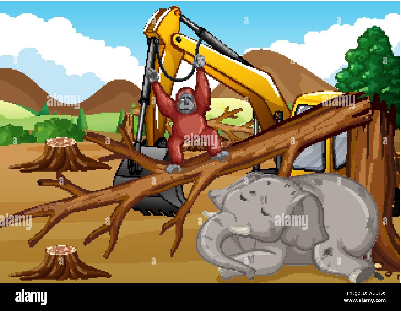 Deforestation scene with animals dying illustration Stock Vector Image ...