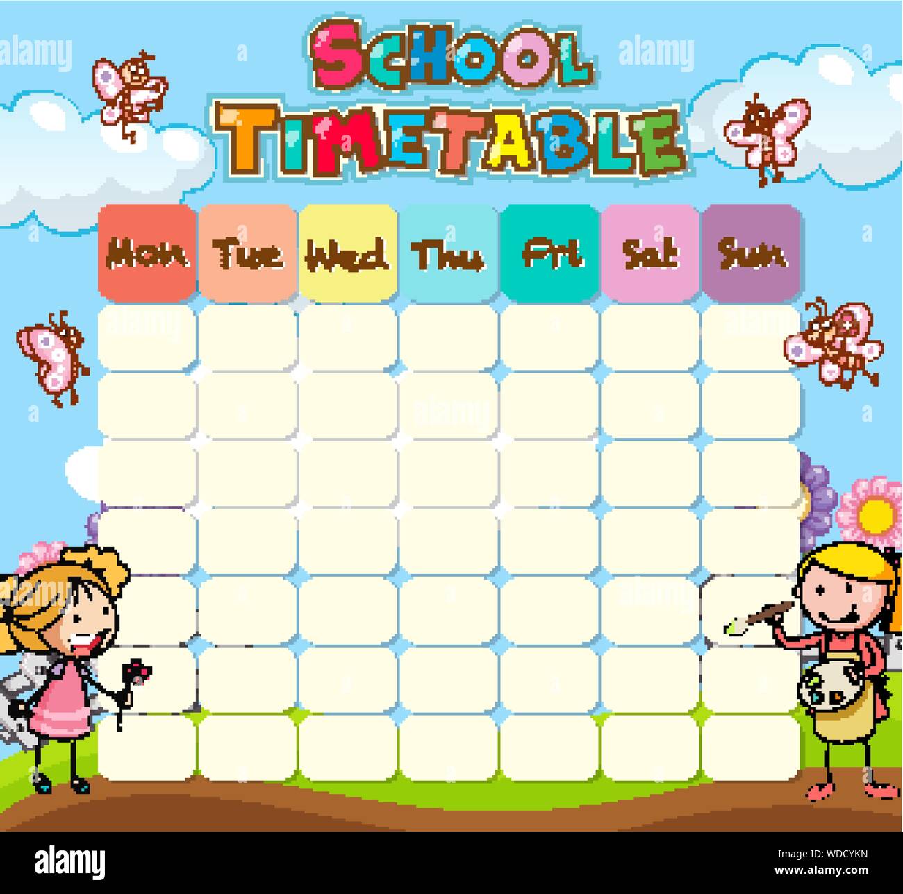 A school timetable blank template with cartoons Stock Vector Image ...