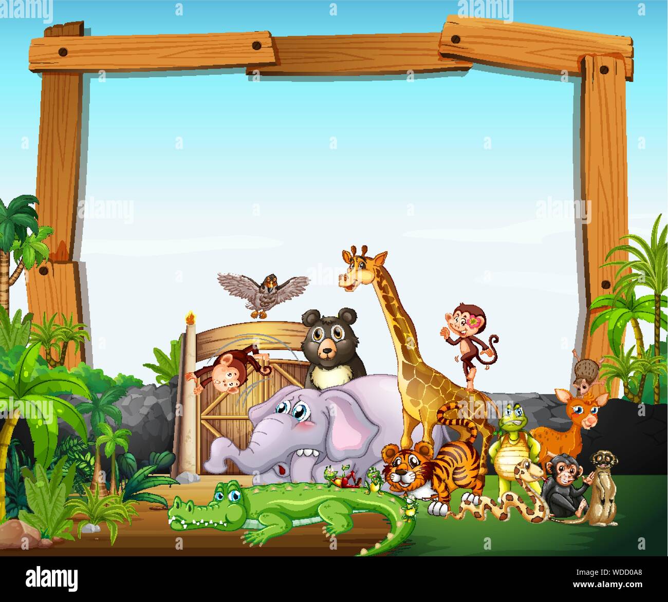 Border template design with cute animals illustration Stock Vector ...