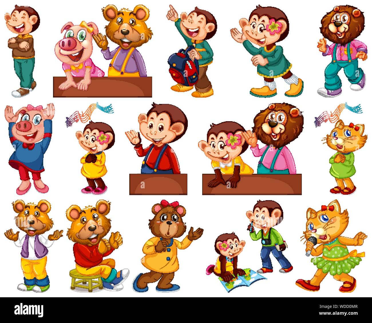 Animals acting in human-like actions and poses illustration Stock ...