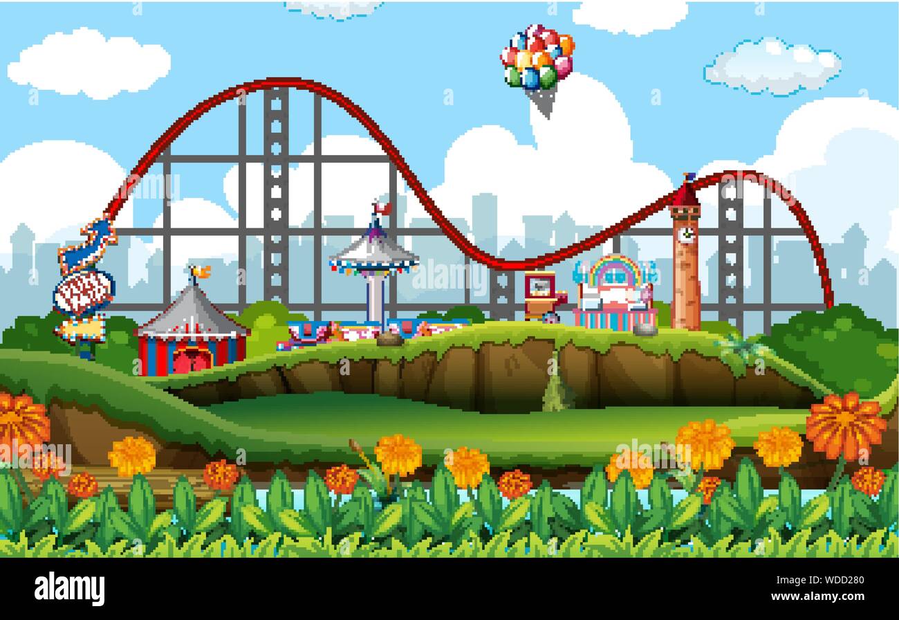 Scene background design with circus rides illustration Stock Vector ...