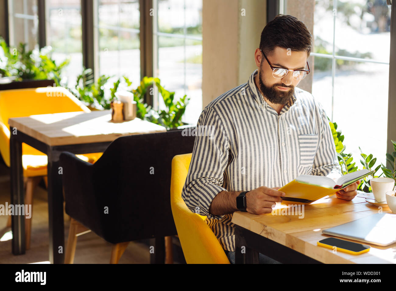 Good looking young man being focused on the book Stock Photo - Alamy