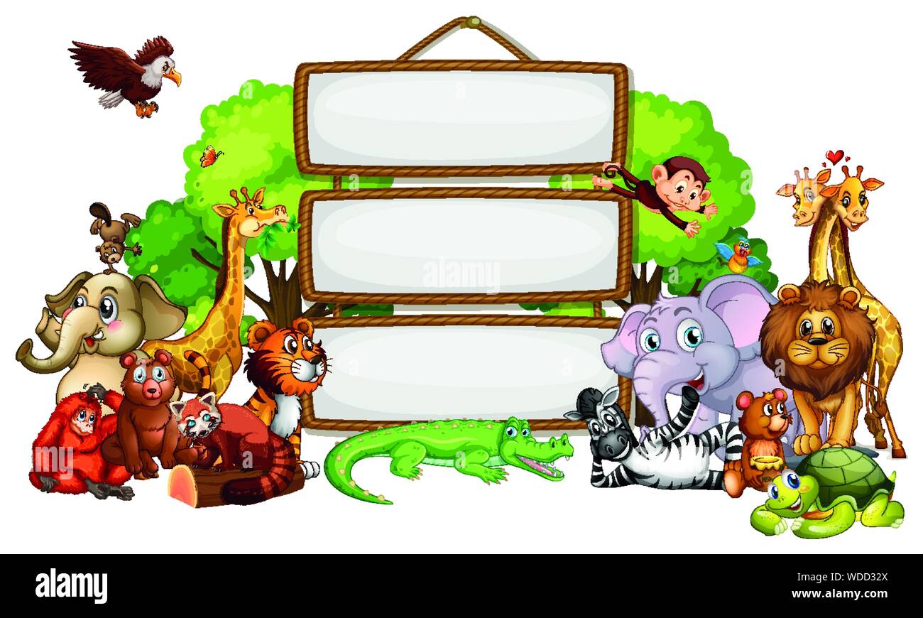 Border template design with cute animals illustration Stock Vector ...