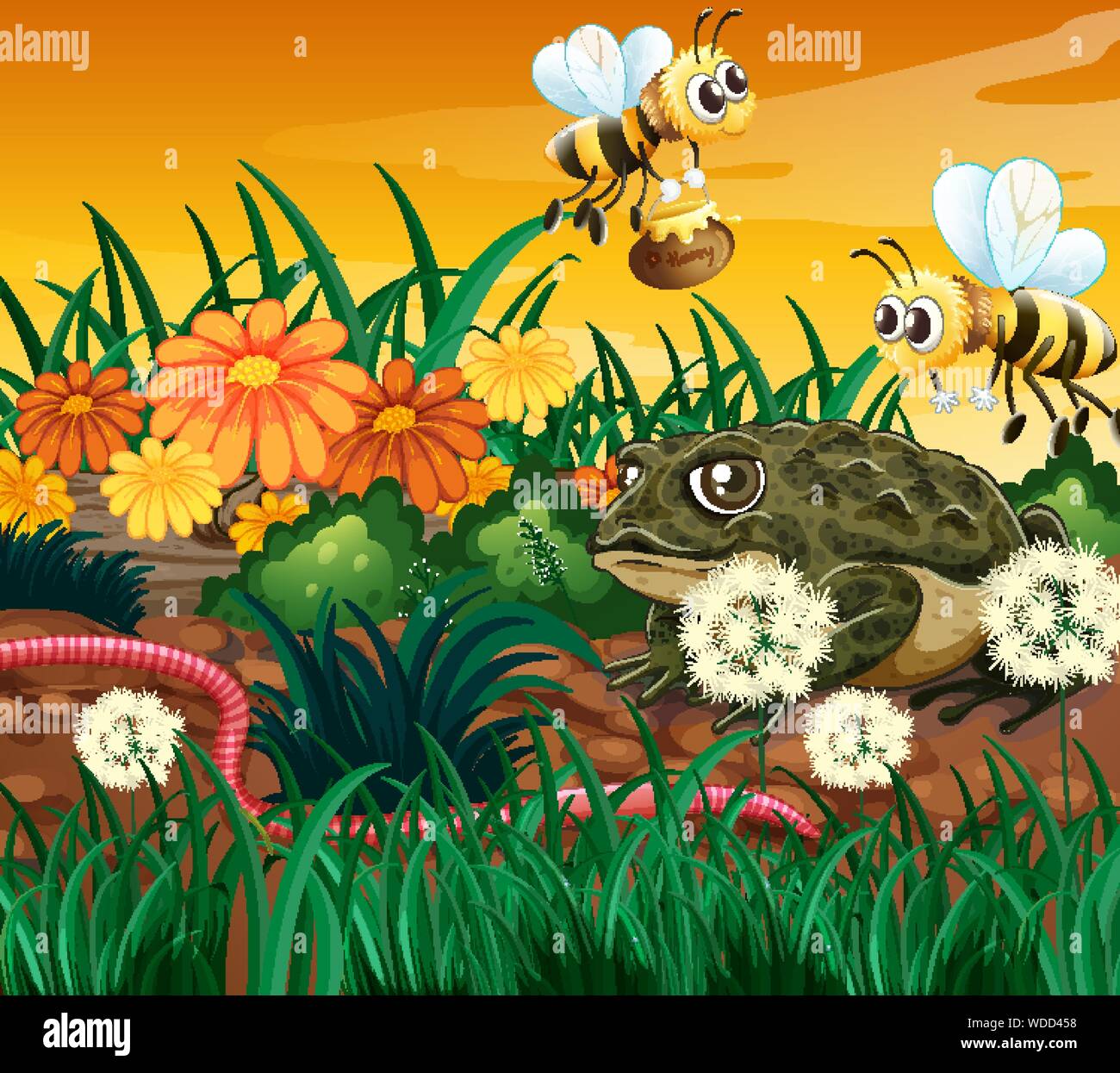 Background scene with bee and frog illustration Stock Vector Image ...
