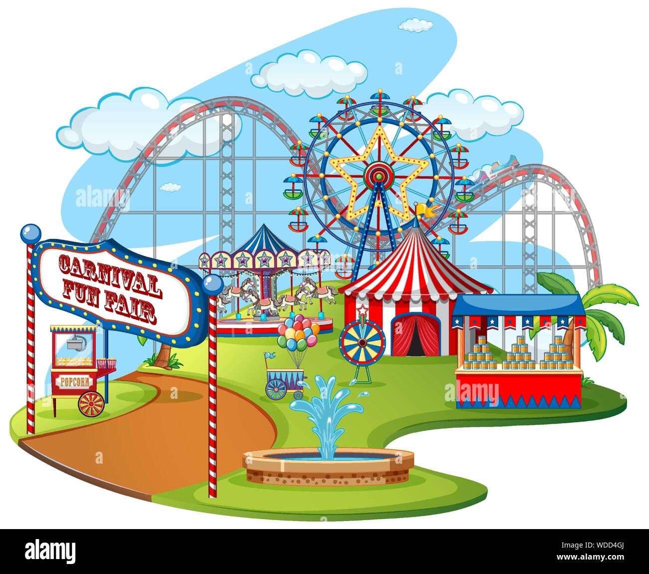 Fun fair theme park on isolated background illustration Stock Vector ...