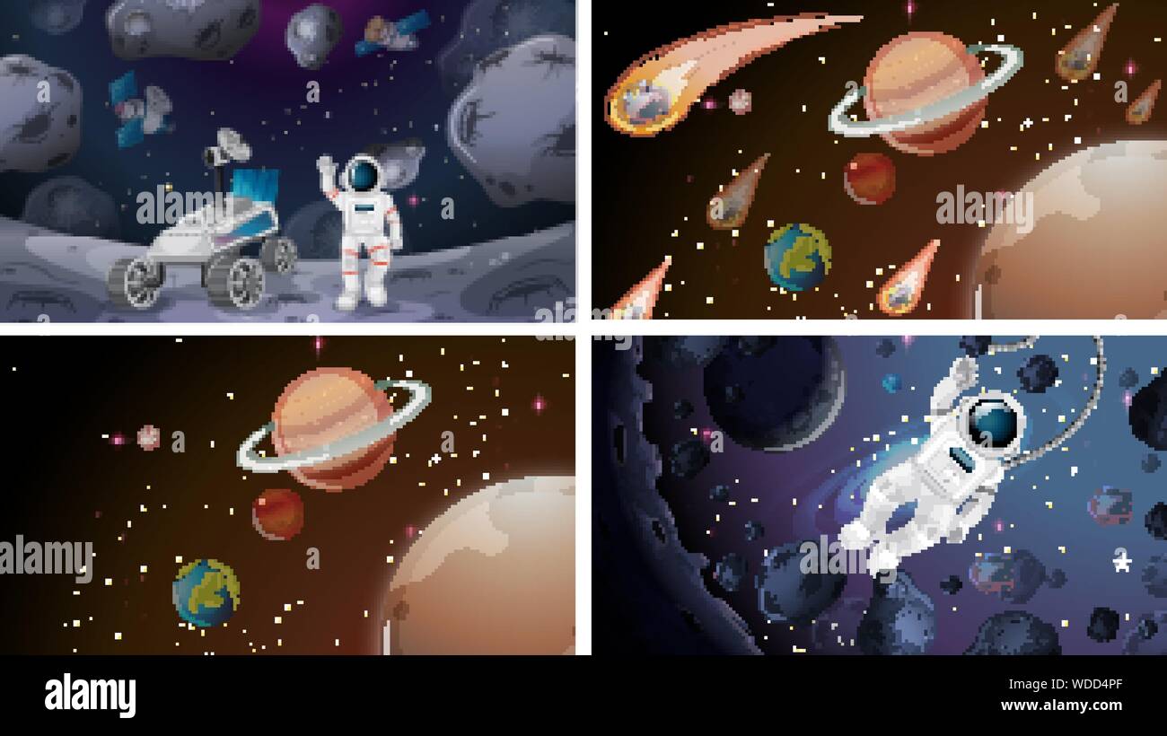 Set of space scenes illustration Stock Vector Image & Art - Alamy