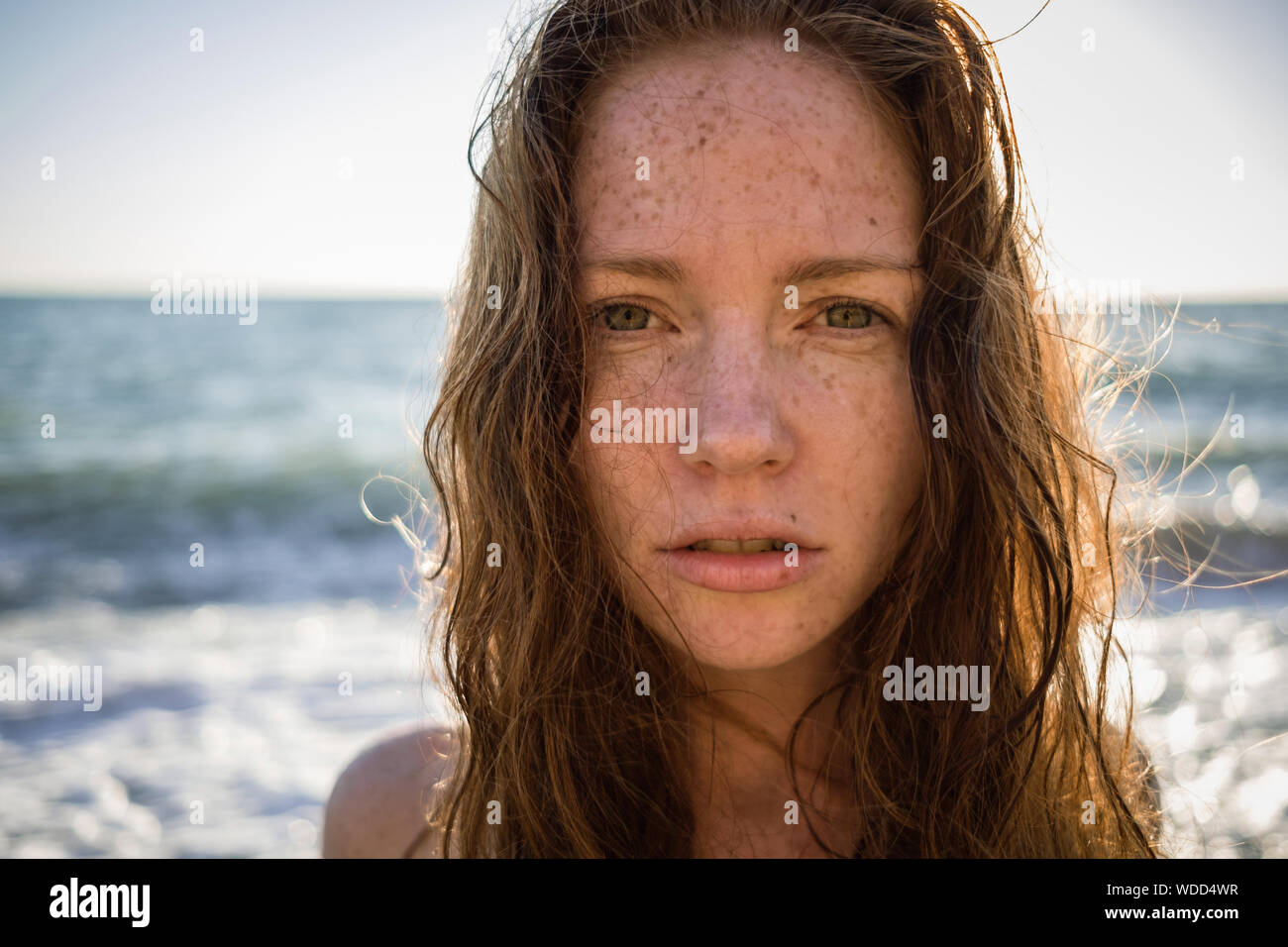 Young Slim Beautiful Woman On Sunset Beach Playful Dancing Running