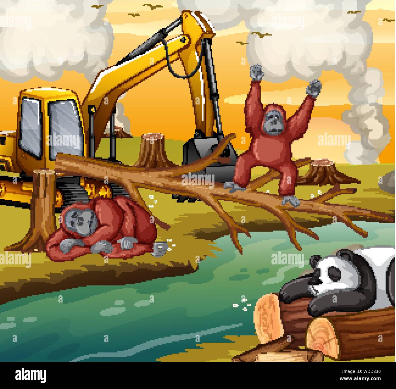 Deforestation scene with animals dying illustration Stock Vector Image ...