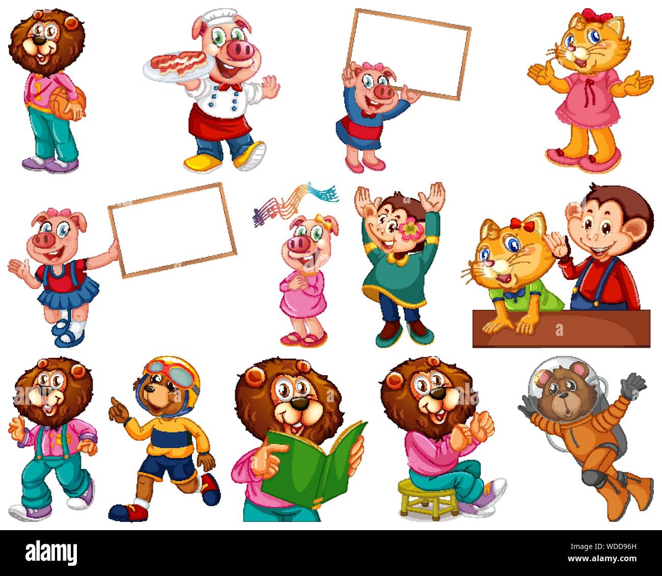 Animals acting in human-like actions and poses illustration Stock ...