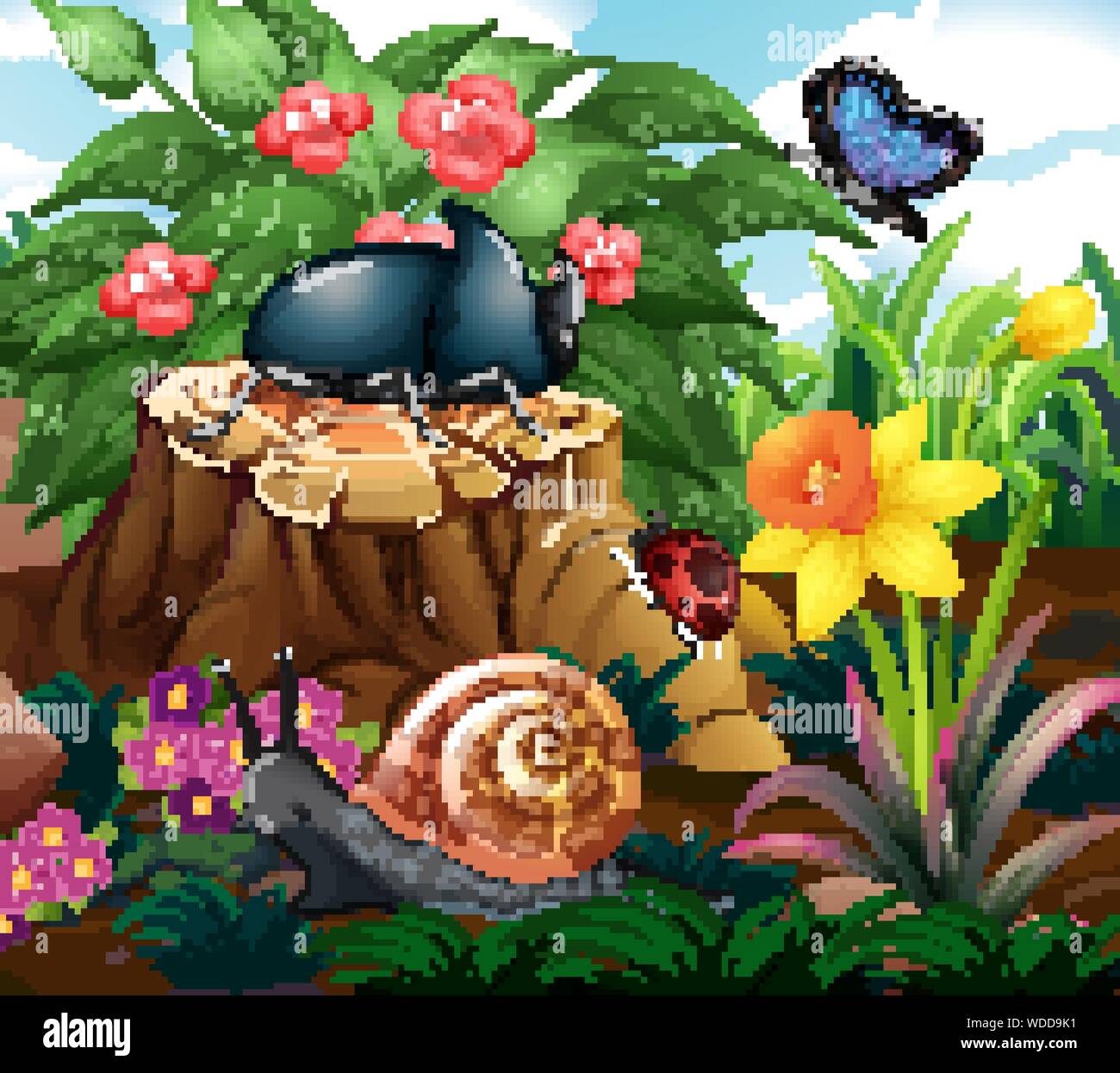 Background scene with insects in the garden illustration Stock Vector ...