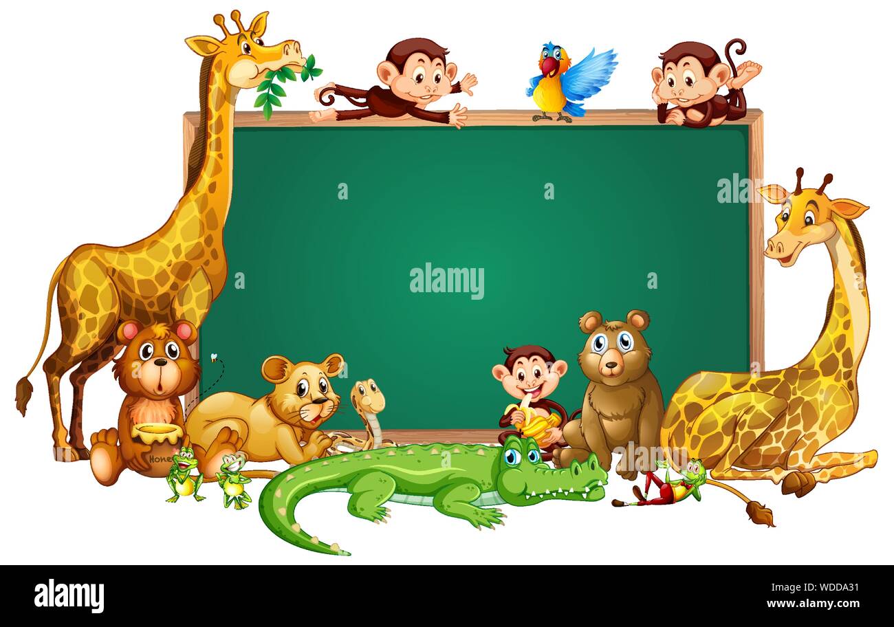Border template design with cute animals illustration Stock Vector ...