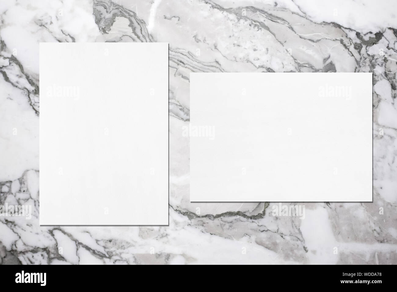 Two empty white vertical and horizontal rectangle poster mockups with ...