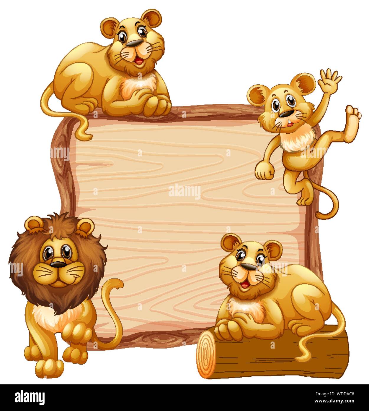 Border template design with cute lion family illustration Stock Vector ...