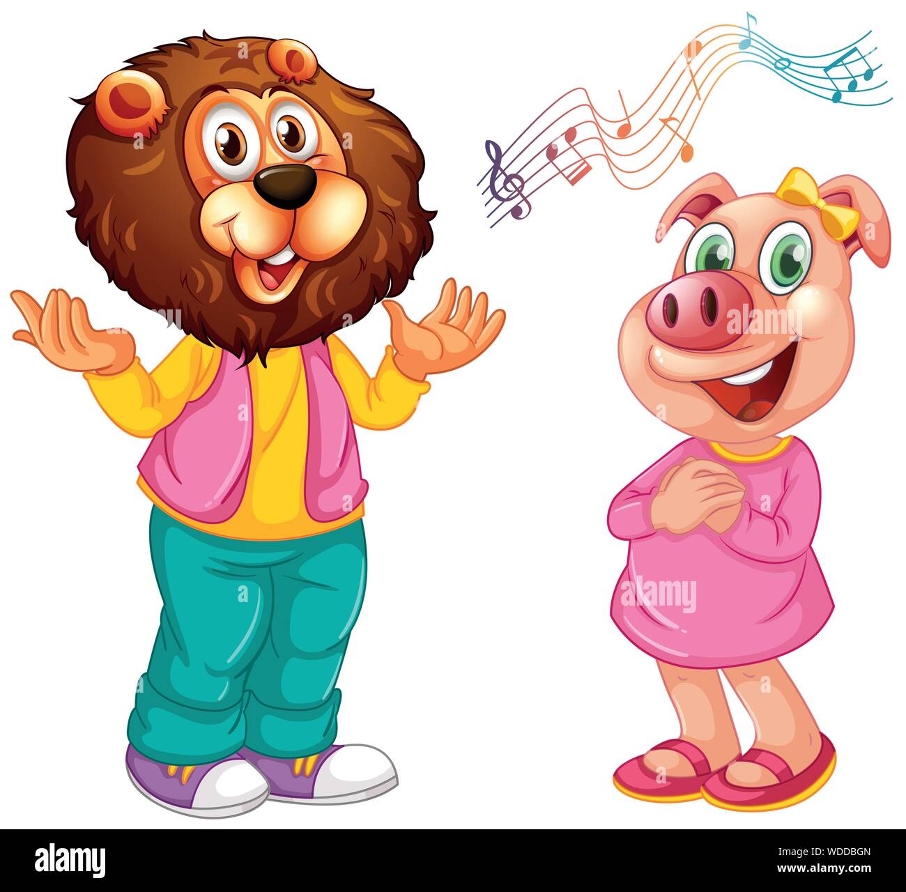 Cute pig in human-like pose isolated - lion and pig singing ...
