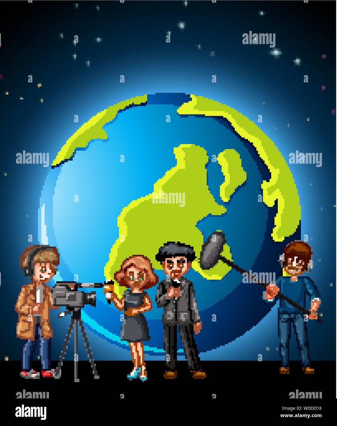 News reporter and photographer with globe in background illustration ...