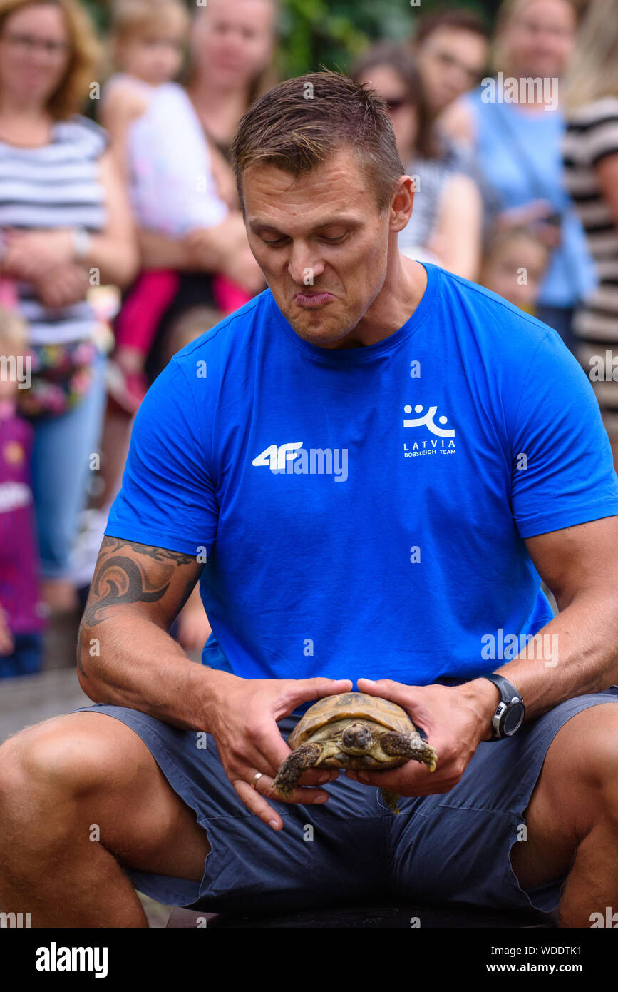 RIGA, Latvia. 29th Aug, 2019. Daumants Dreiskens, bobsledder and ...