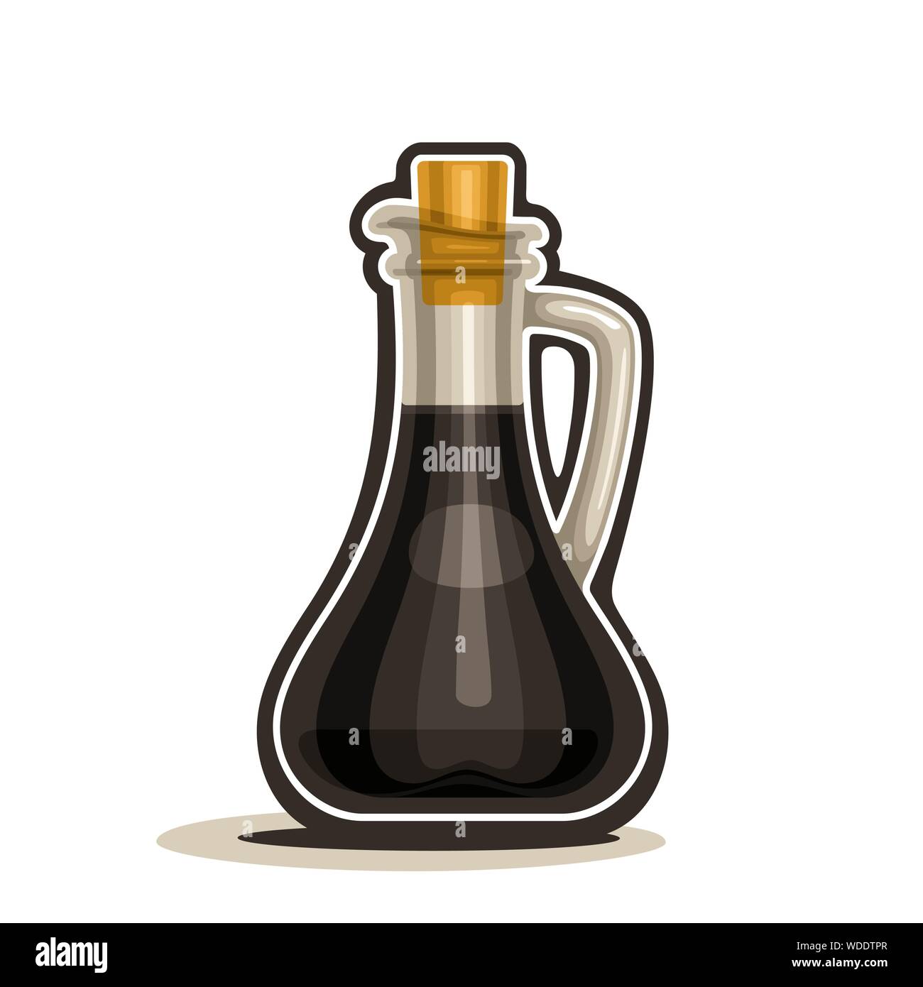 Vector glass decanter with handle filled soy sauce, cartoon cruet with ...