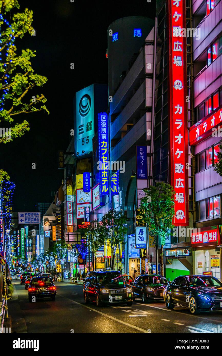 TOKYO, JAPAN, JANUARY- 2019 - Urban street night scene at shinjuku ...