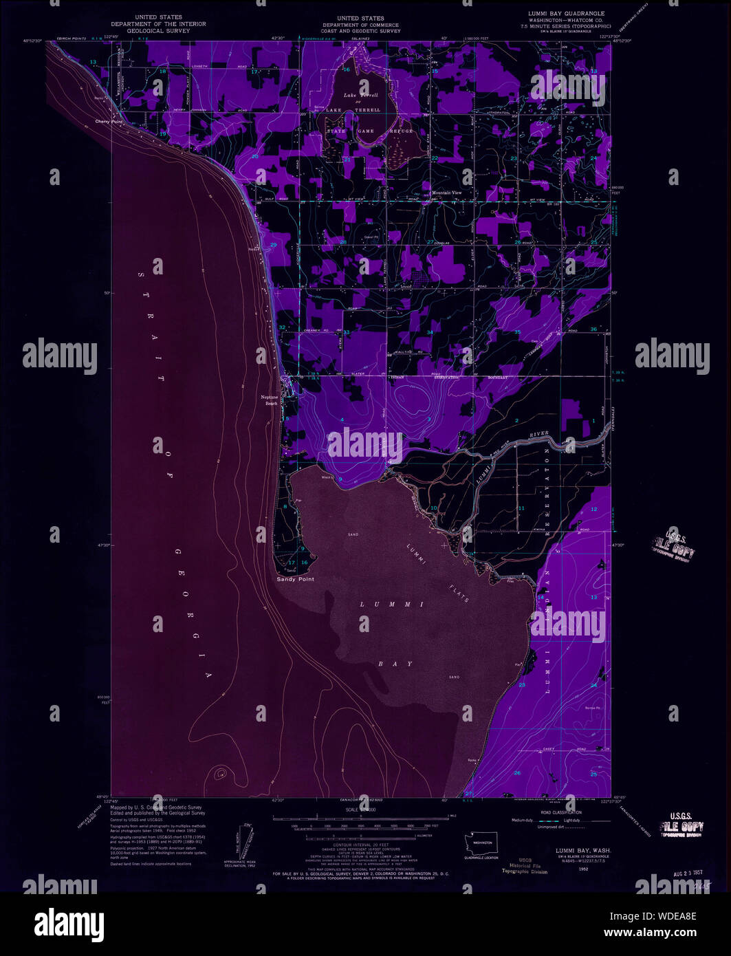 USGS Topo Map Washington State WA Lummi Bay 242093 1952 24000 Inverted ...