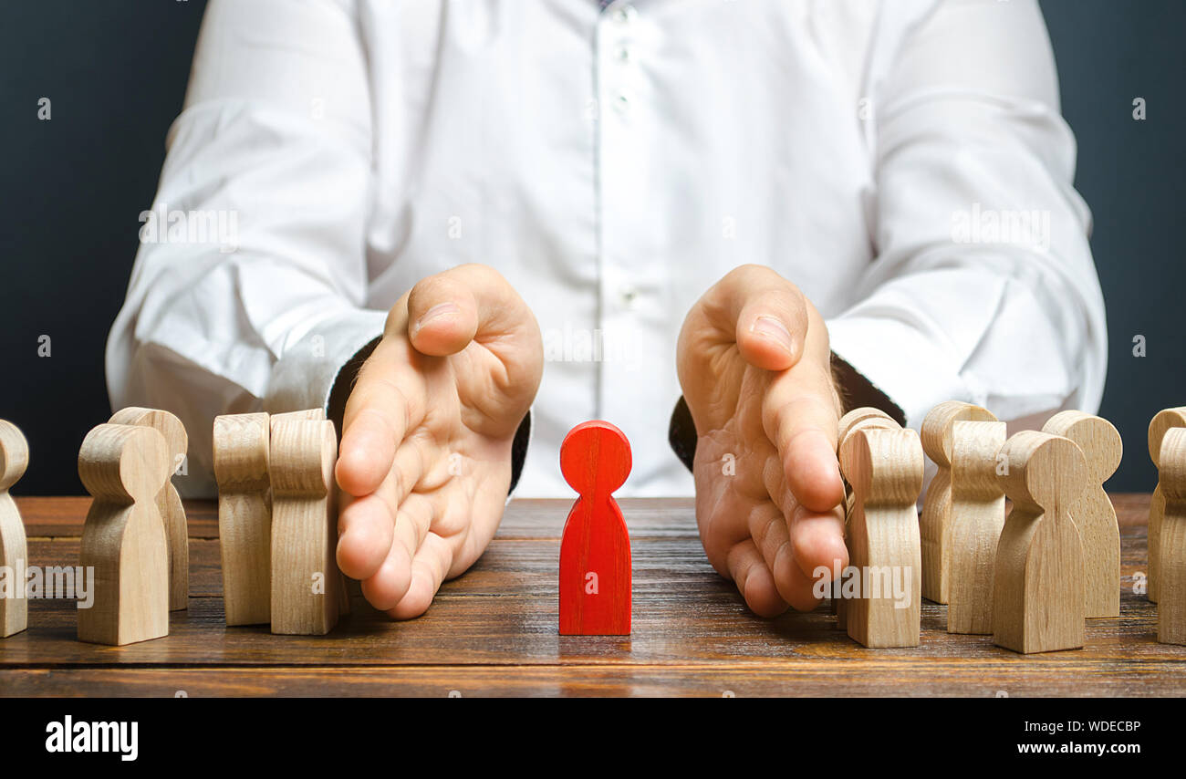 A businessman pushes a crowd of people and finds the right person ...