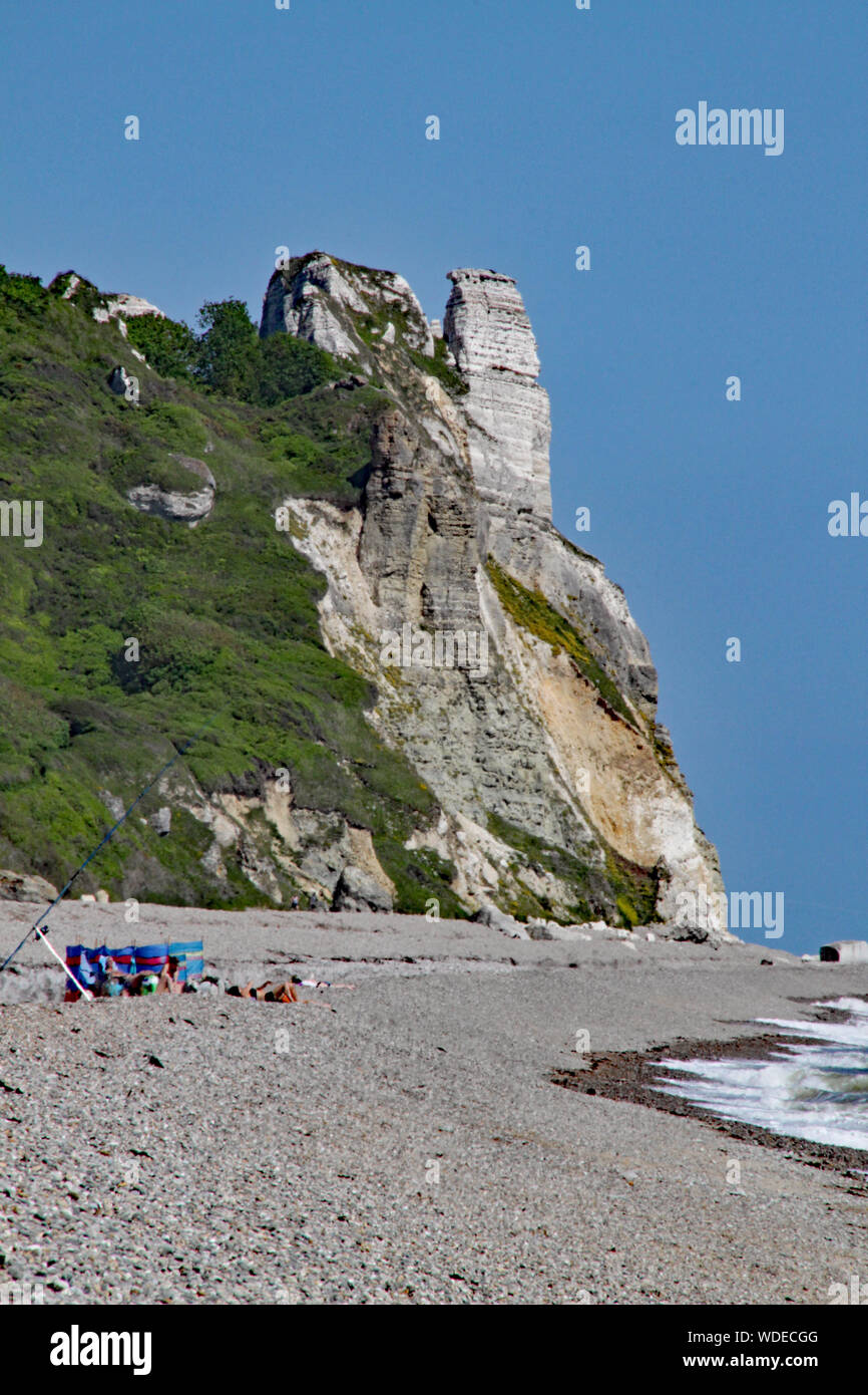 The cliff at Beer Head viewed from Branscombe beach in Devon Stock ...