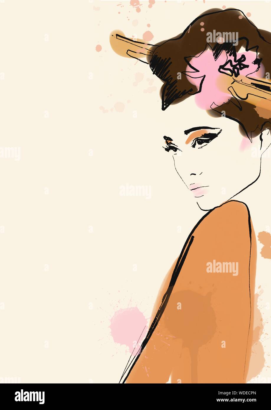 Geisha woman painting banner or background Stock Photo - Alamy