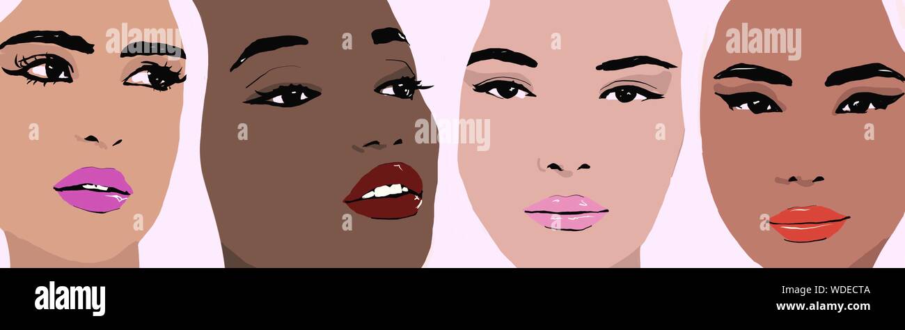 Different faces with make up, illustration Stock Photo - Alamy