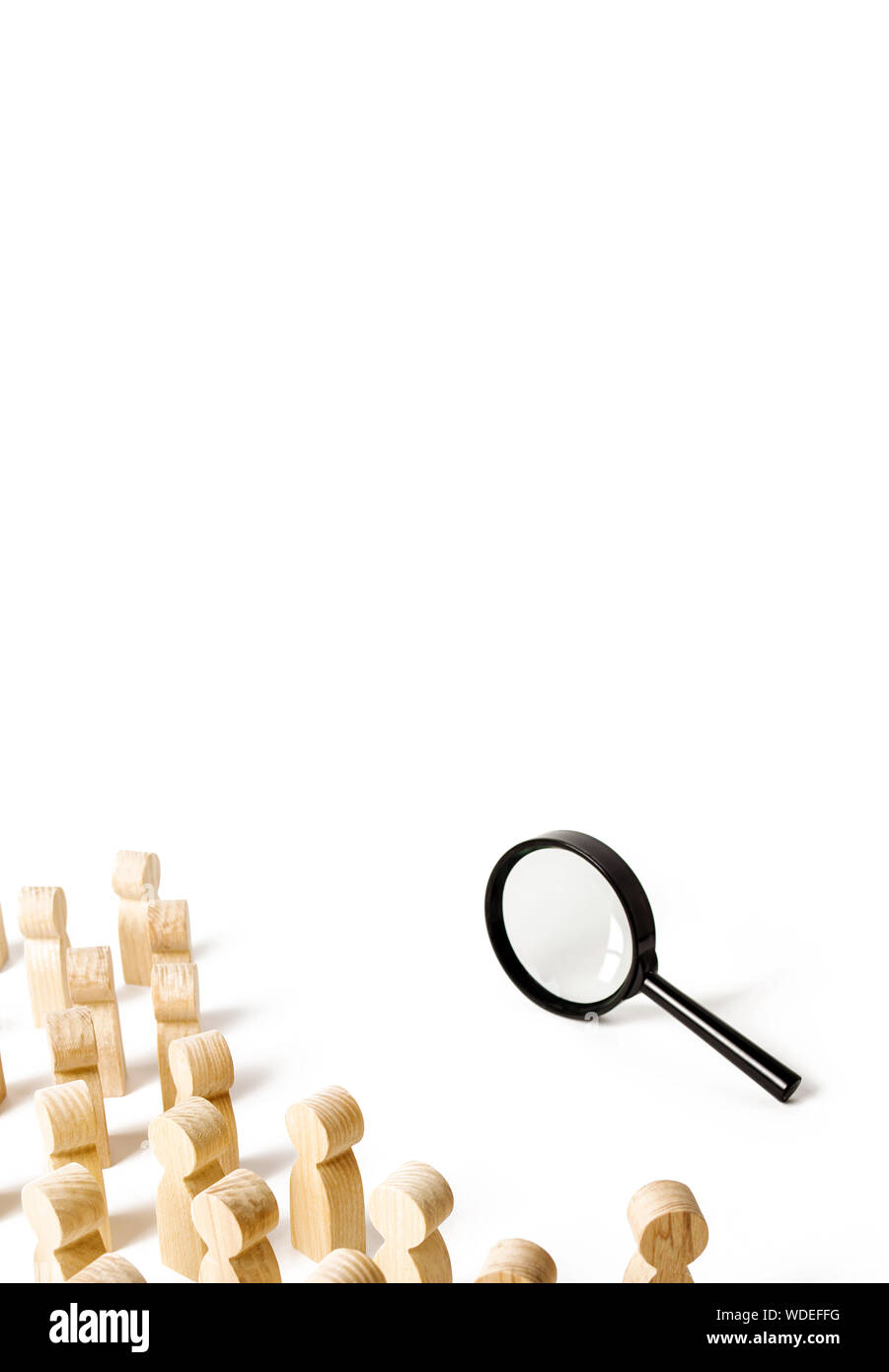 A crowd of people looking into a magnifying glass. Search and tracing ...