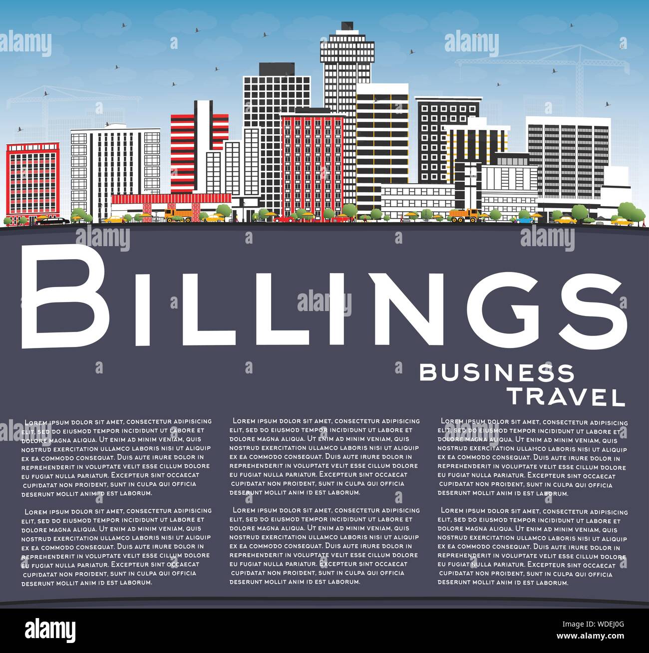 Billings Montana City Skyline with Color Buildings, Blue Sky and Copy ...