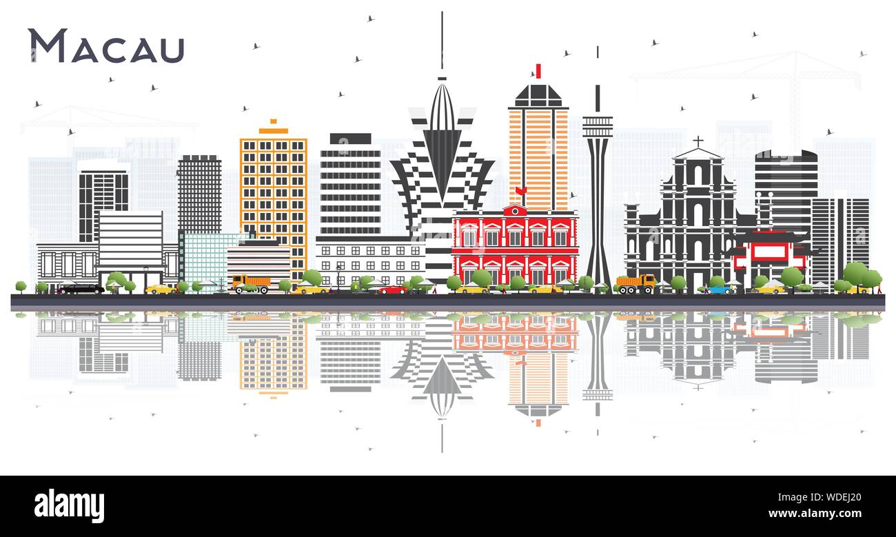 Macau China City Skyline with Gray Buildings and Reflections Isolated ...