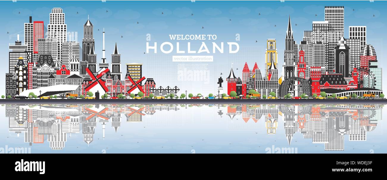 Welcome to Netherlands Skyline with Gray Buildings and Blue Sky. Vector ...