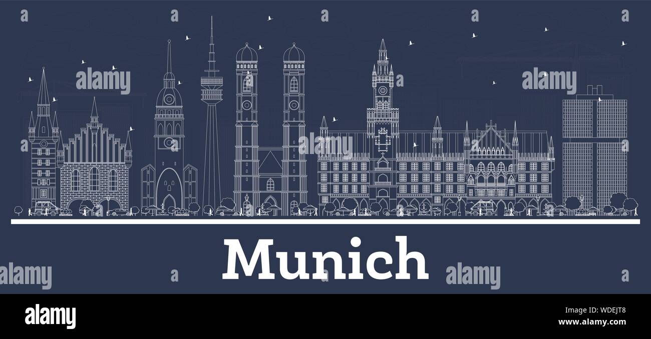 Outline Munich Germany City Skyline with White Buildings. Vector Illustration. Business Travel ...