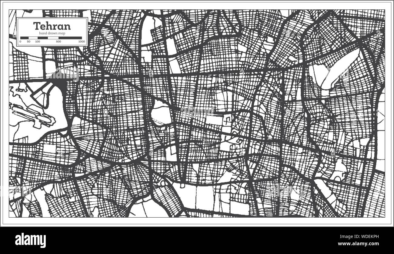Tehran Iran City Map in Black and White Color. Outline Map. Vector ...