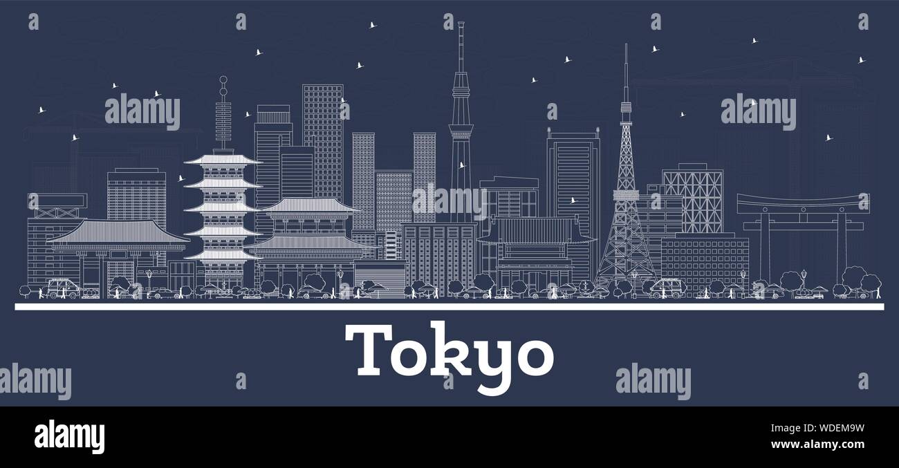 Outline Tokyo Japan City Skyline with White Buildings. Vector ...