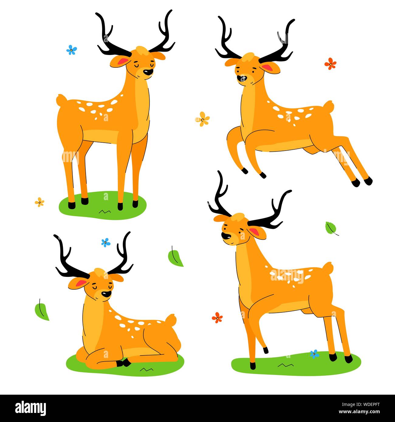 Cute deer - flat design style set of cartoon characters Stock Vector ...