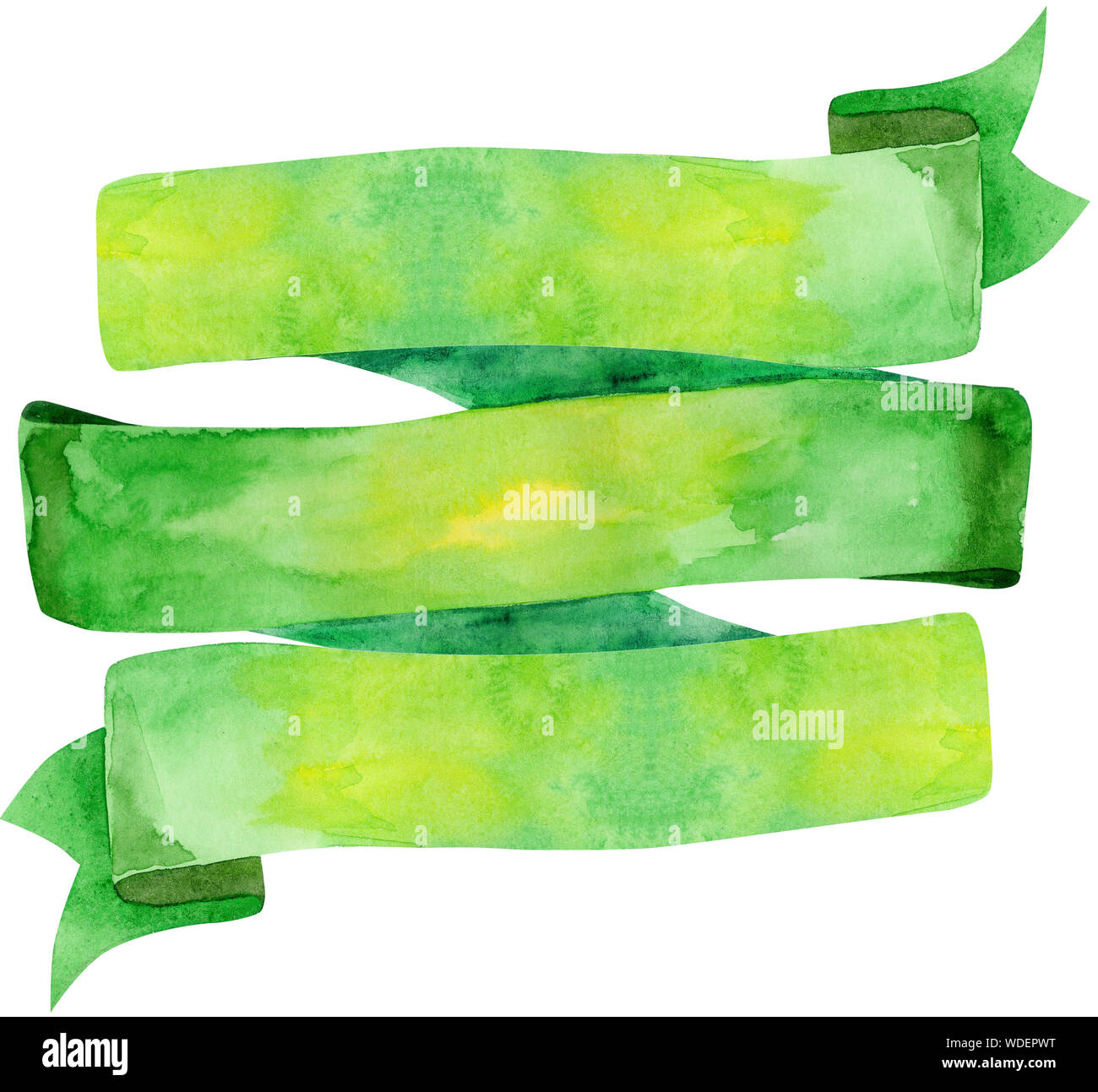 Watercolor vintage green ribbon. Hand painted banners isolated on white ...
