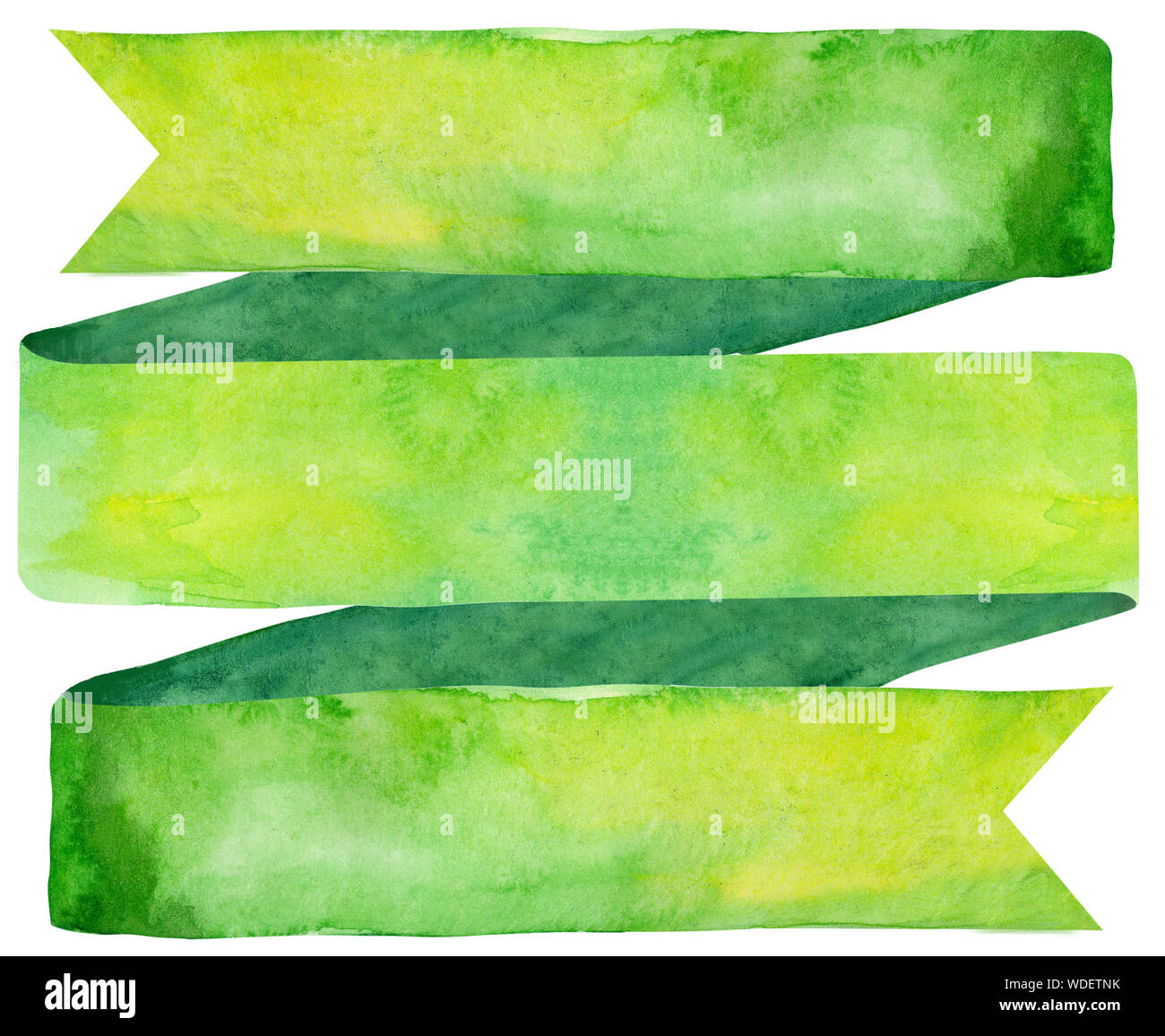 Watercolor vintage green ribbon. Hand painted banners isolated on white ...