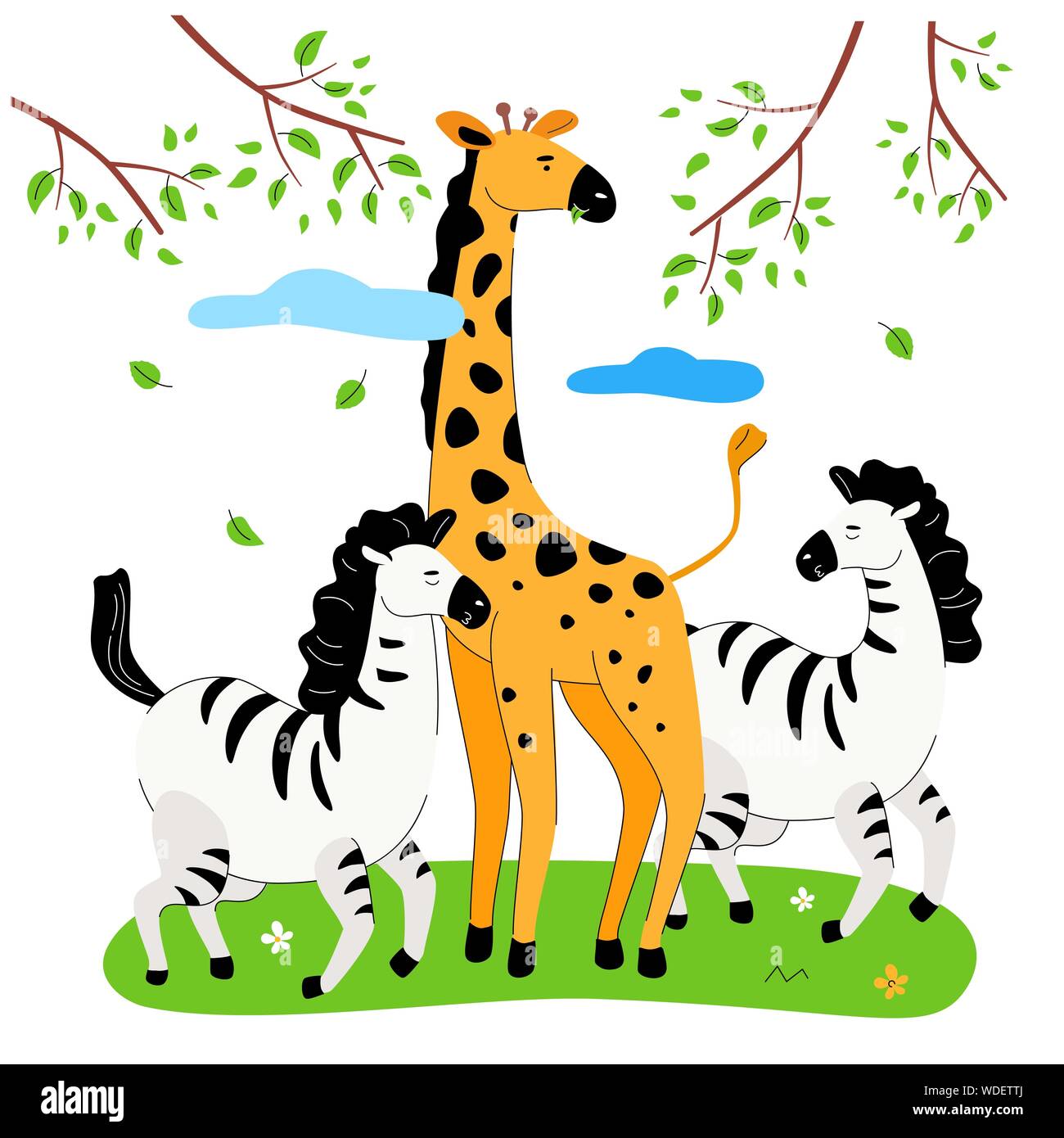 Zebras and giraffe - flat design style illustration Stock Vector Image ...