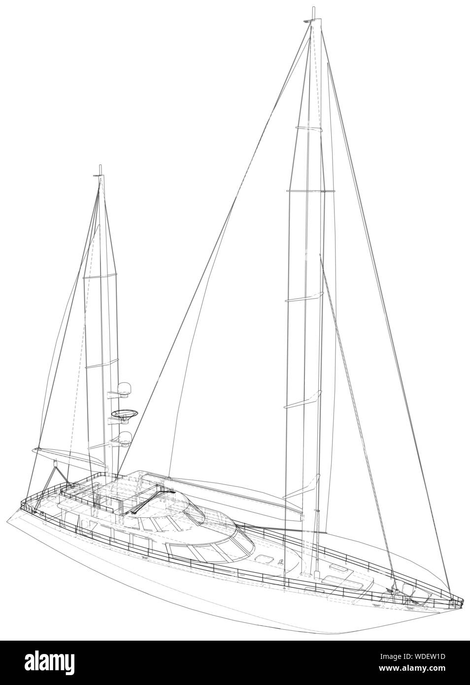 Sailing boat isolated on white. Technical wire-frame. Vector rendering ...