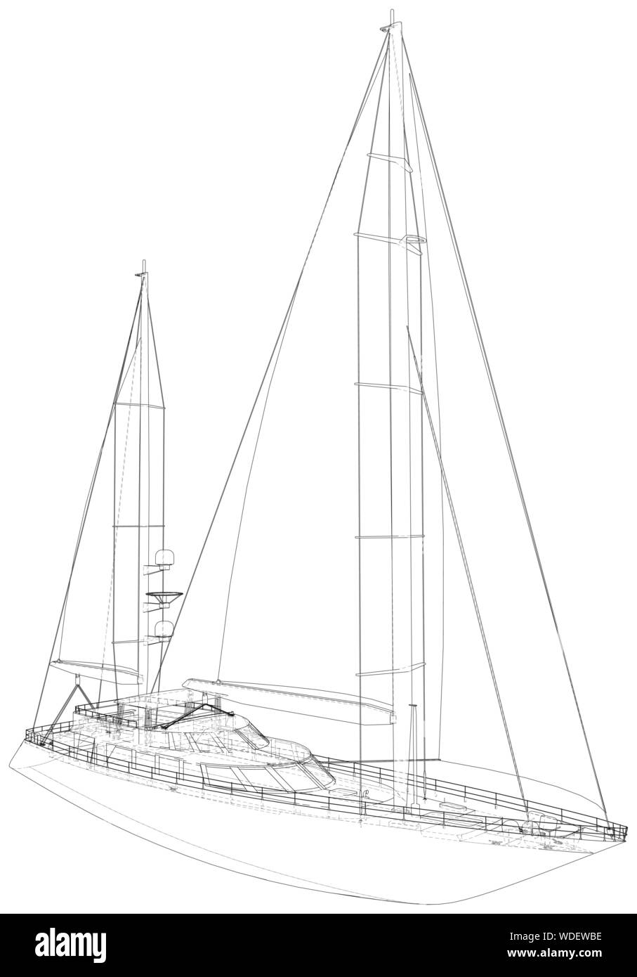 Yacht. Technical illustration wire-frame. Vector rendering of 3d Stock ...