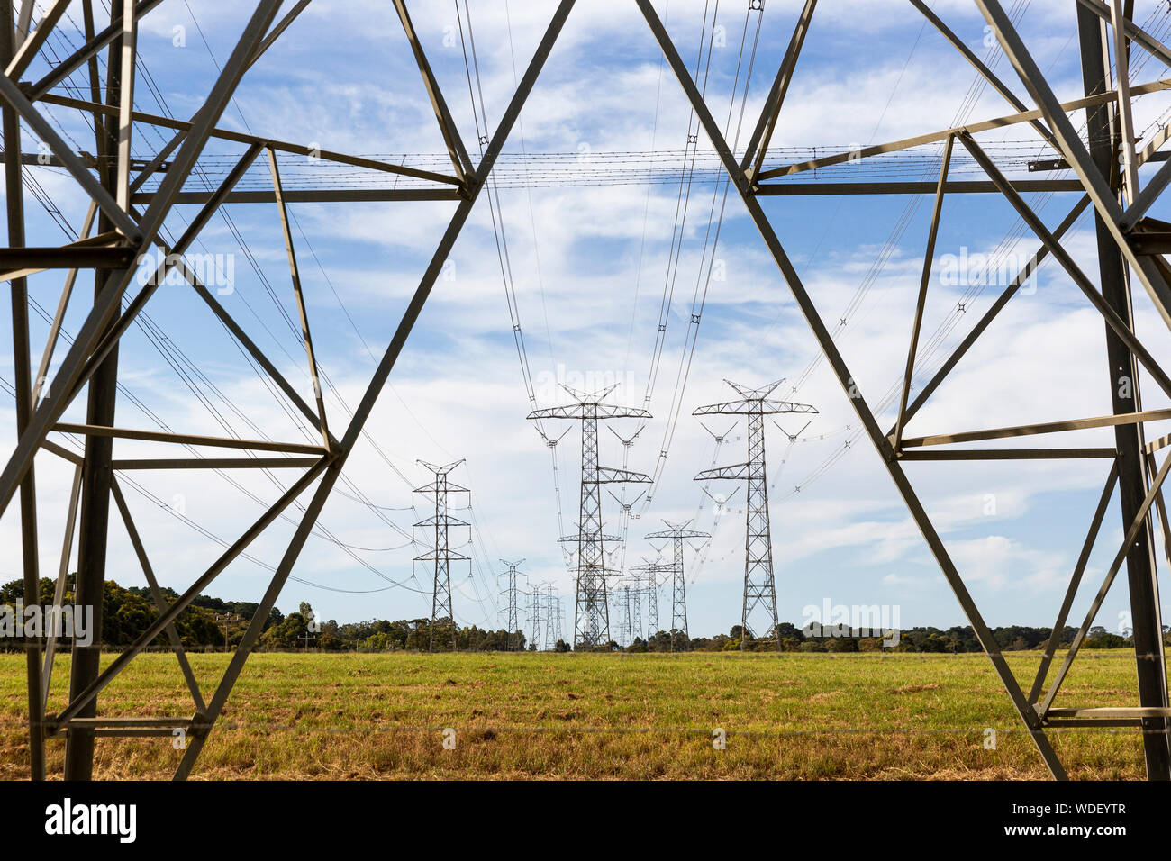 Pylon architecture framed distance electricity towers chained into the ...