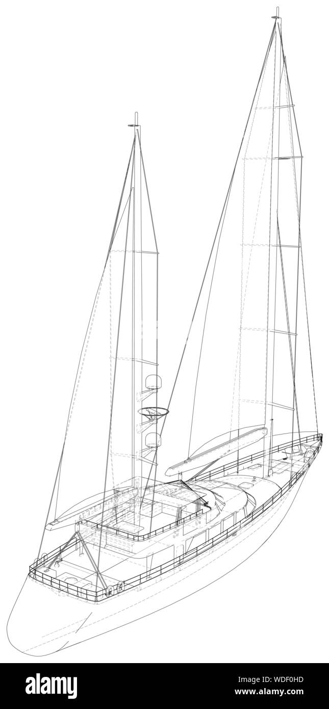 Yacht sailboat or sailing ship wire-frame. Vector illustration. Tracing ...