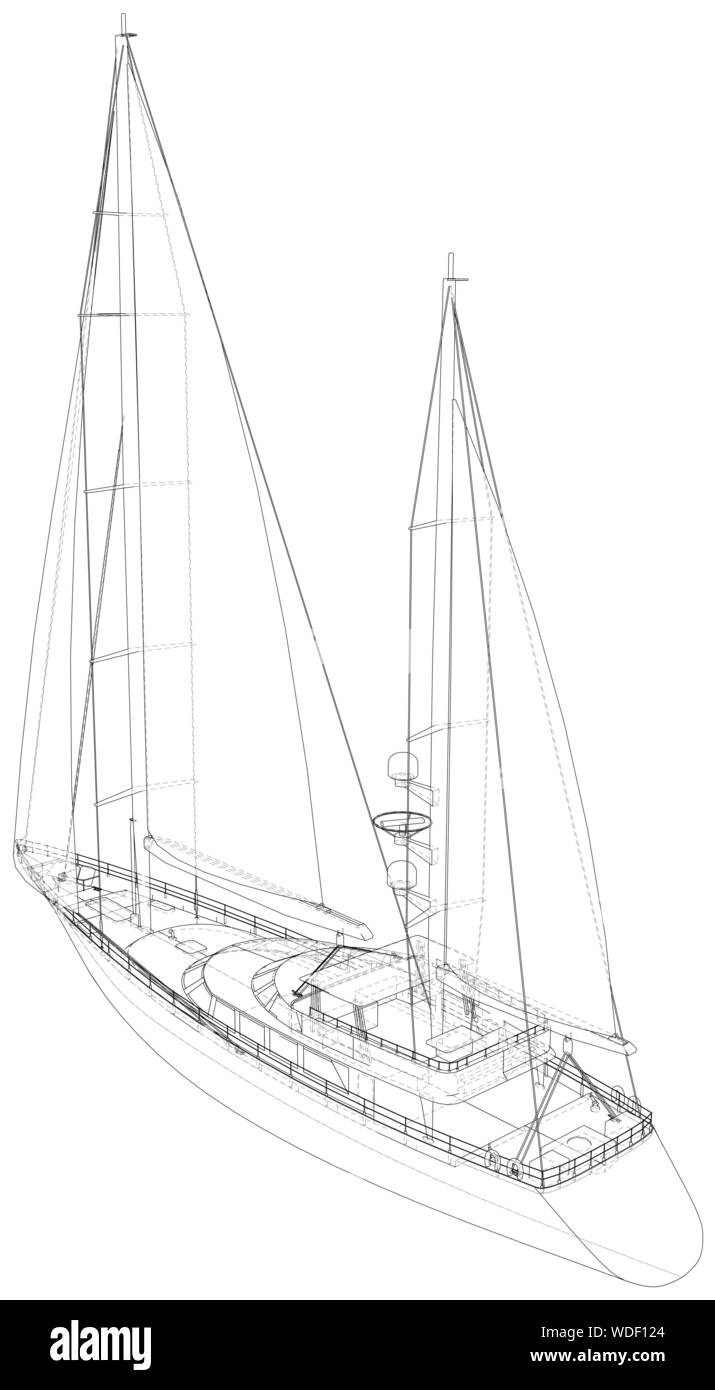 Sail yacht. Technical wire-frame. Vector rendering of 3d. EPS10 format ...