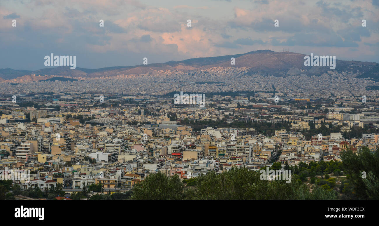 Aerial view of Athens, Greece. Athens is a tourist attraction that ...
