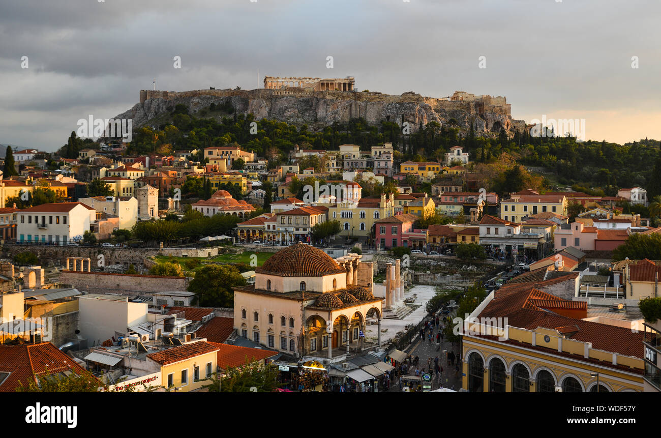 Athens, Greece - Oct 12, 2018. Night scene of Monastiraki Square and ...