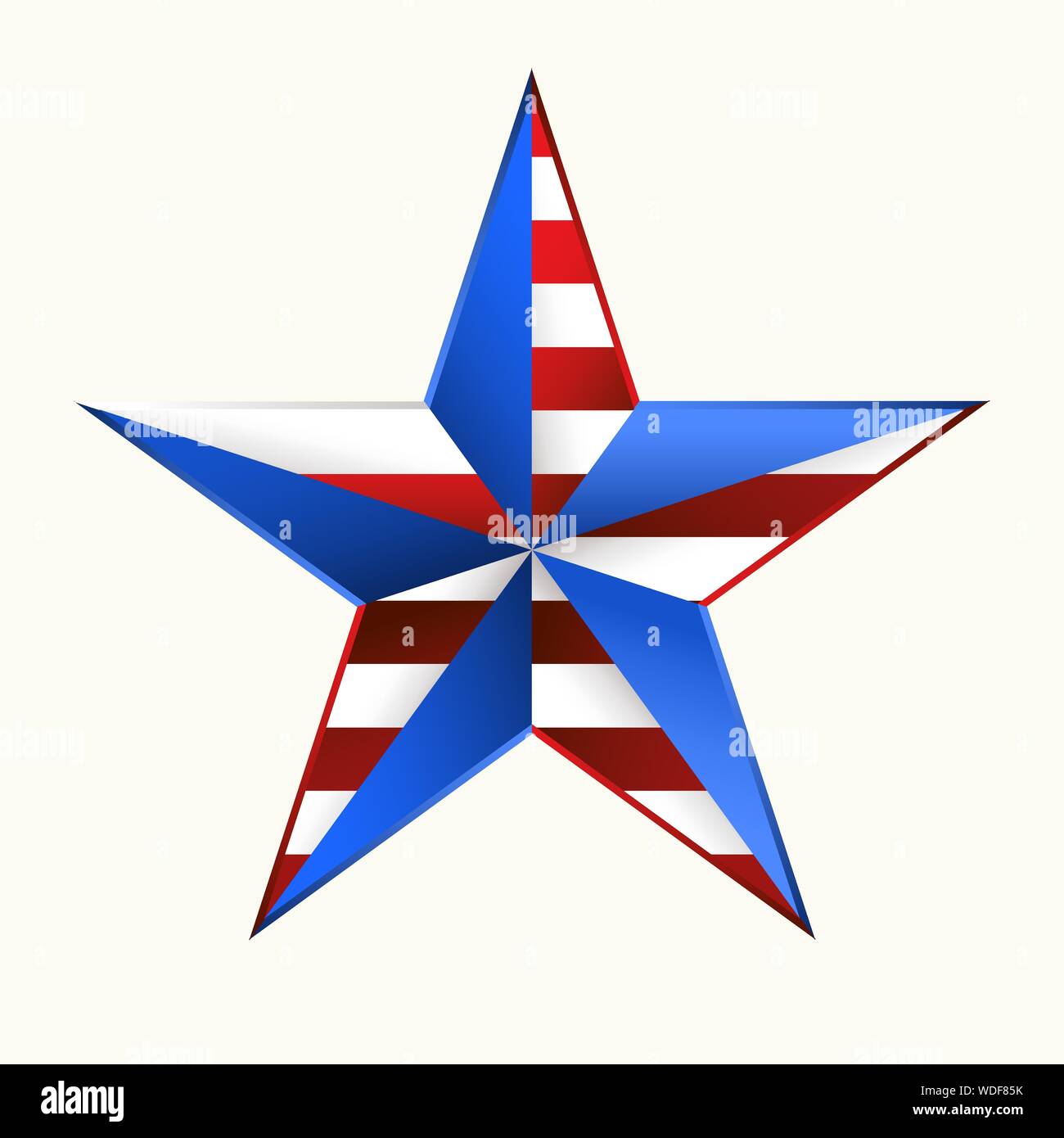 Vector illustration. American star with flag colors in shadow and light ...