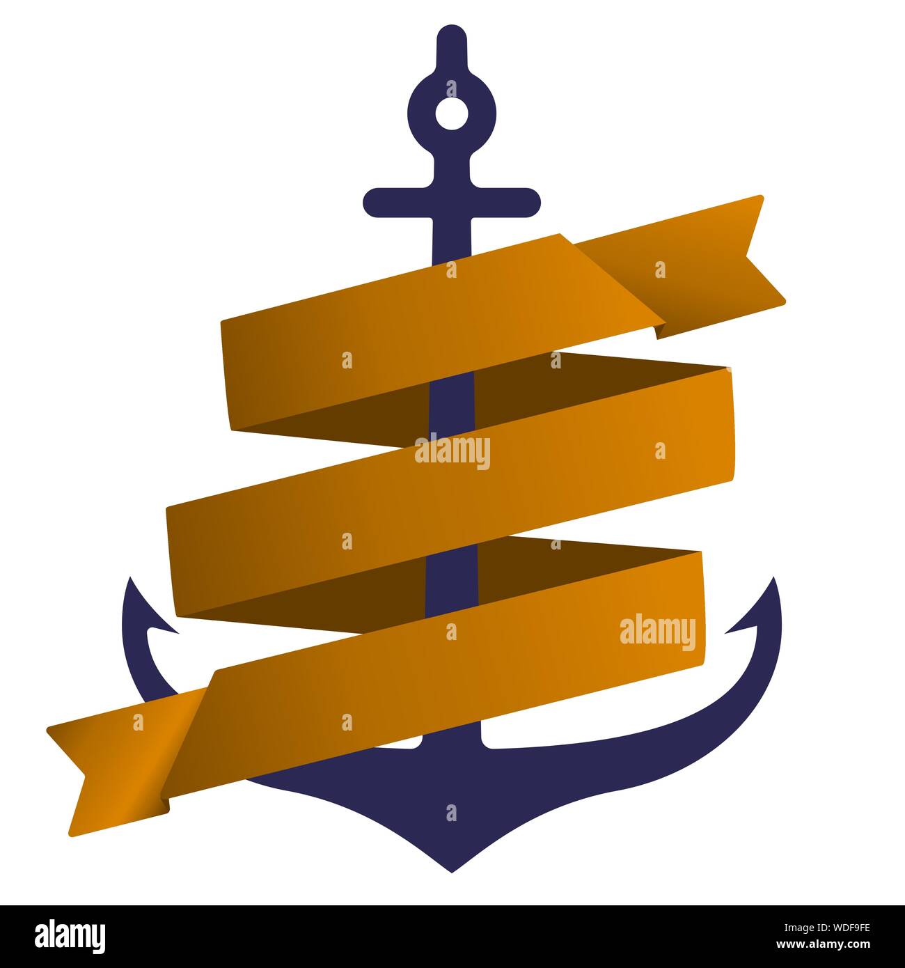 Vector illustration. Flat anchor icon or logo with orange ribbon ...